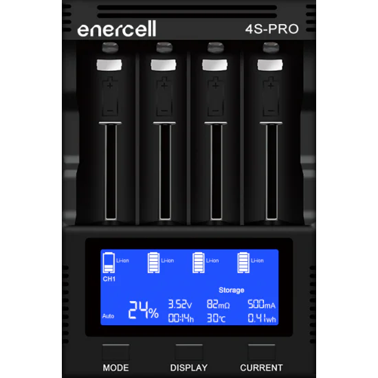 Carregador Enercell (4S-PRO) Inteligente, Universal e Rápido para Pilhas de Ni-MH, Ni-CD e Li-ion